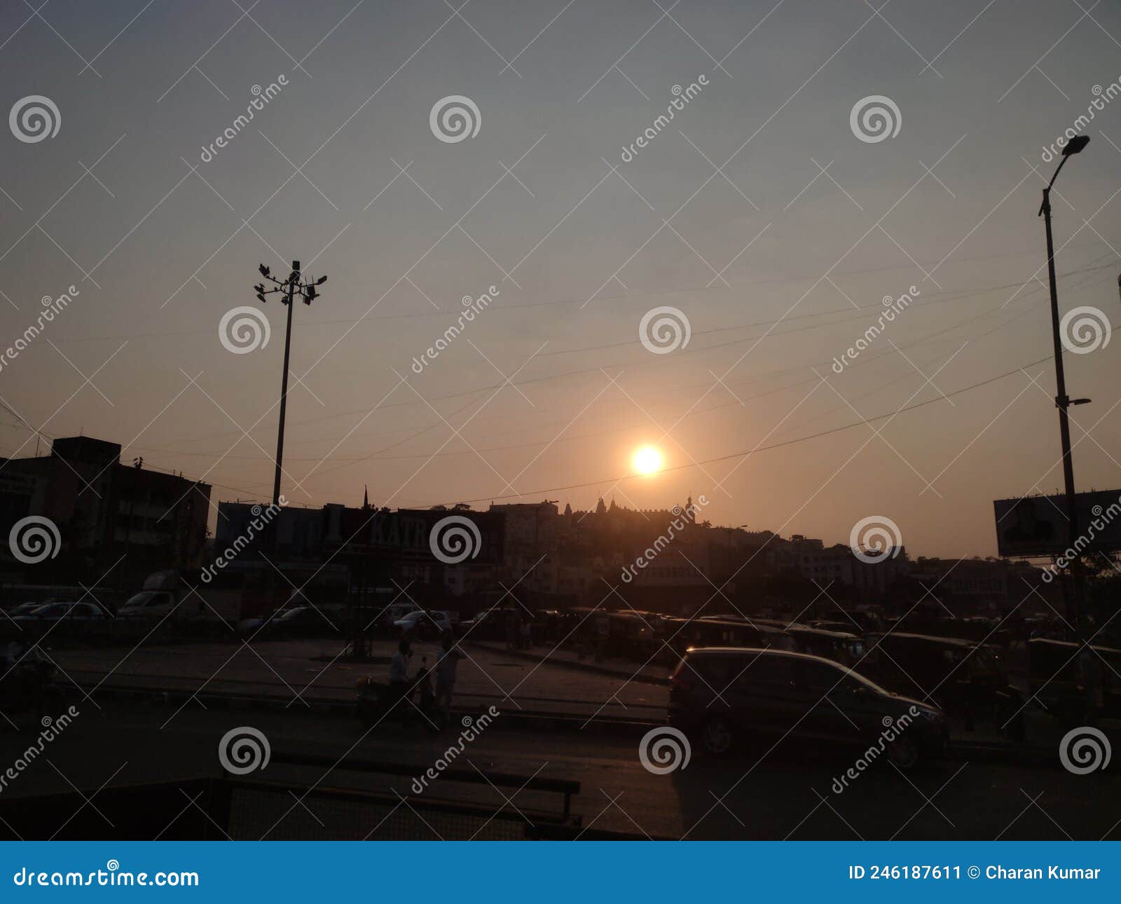 Sunset in City at Traffic Junction Stock Image - Image of sunrise ...