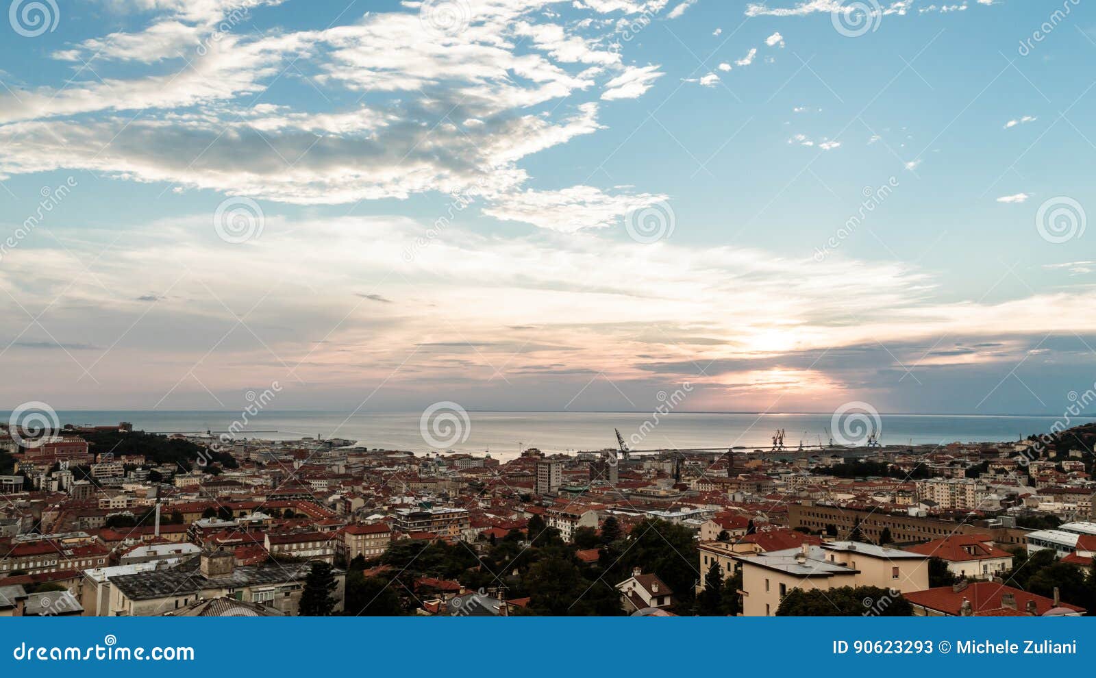 Sunset on the City of Trieste Stock Image - Image of mediterranean ...