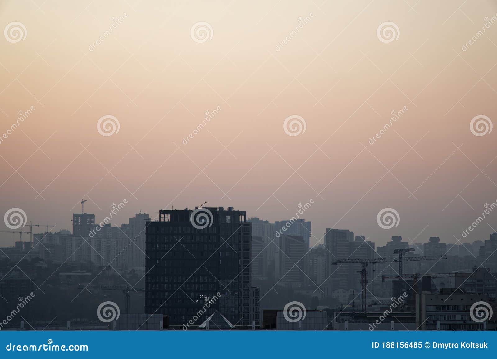 Sunset and Cityscape. Bird`s Eye View of Downtown at Dusk Stock Image ...