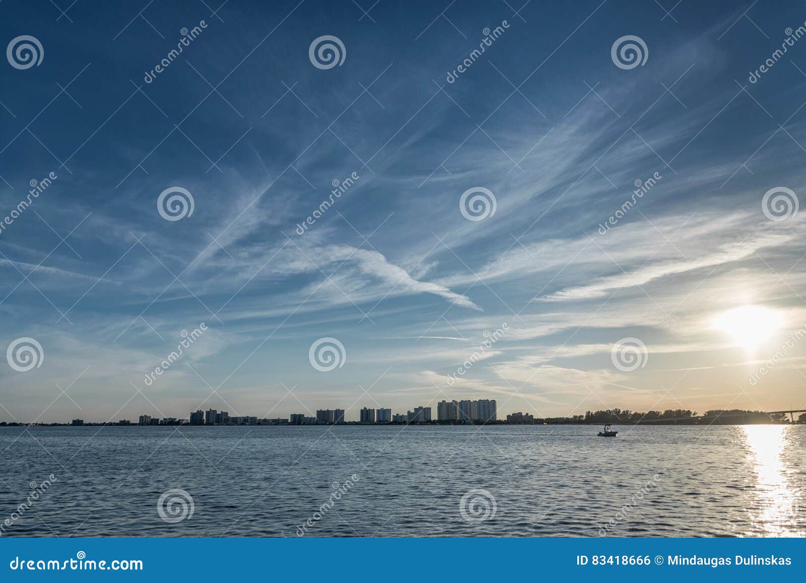 Sunset in Clearwater Beach, Florida. Wide Angle. Blue Sky. Stock Photo ...