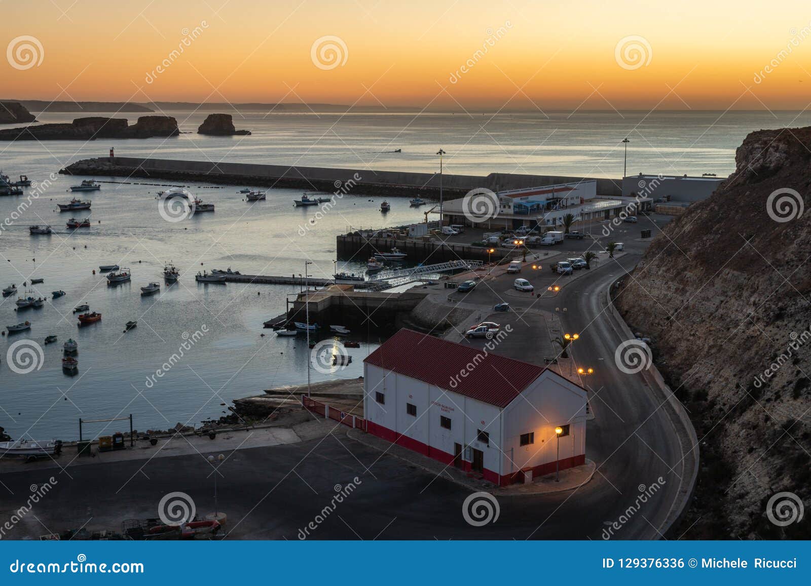 Sunset from the Cliff with a View on the Dock Stock Photo - Image of ...