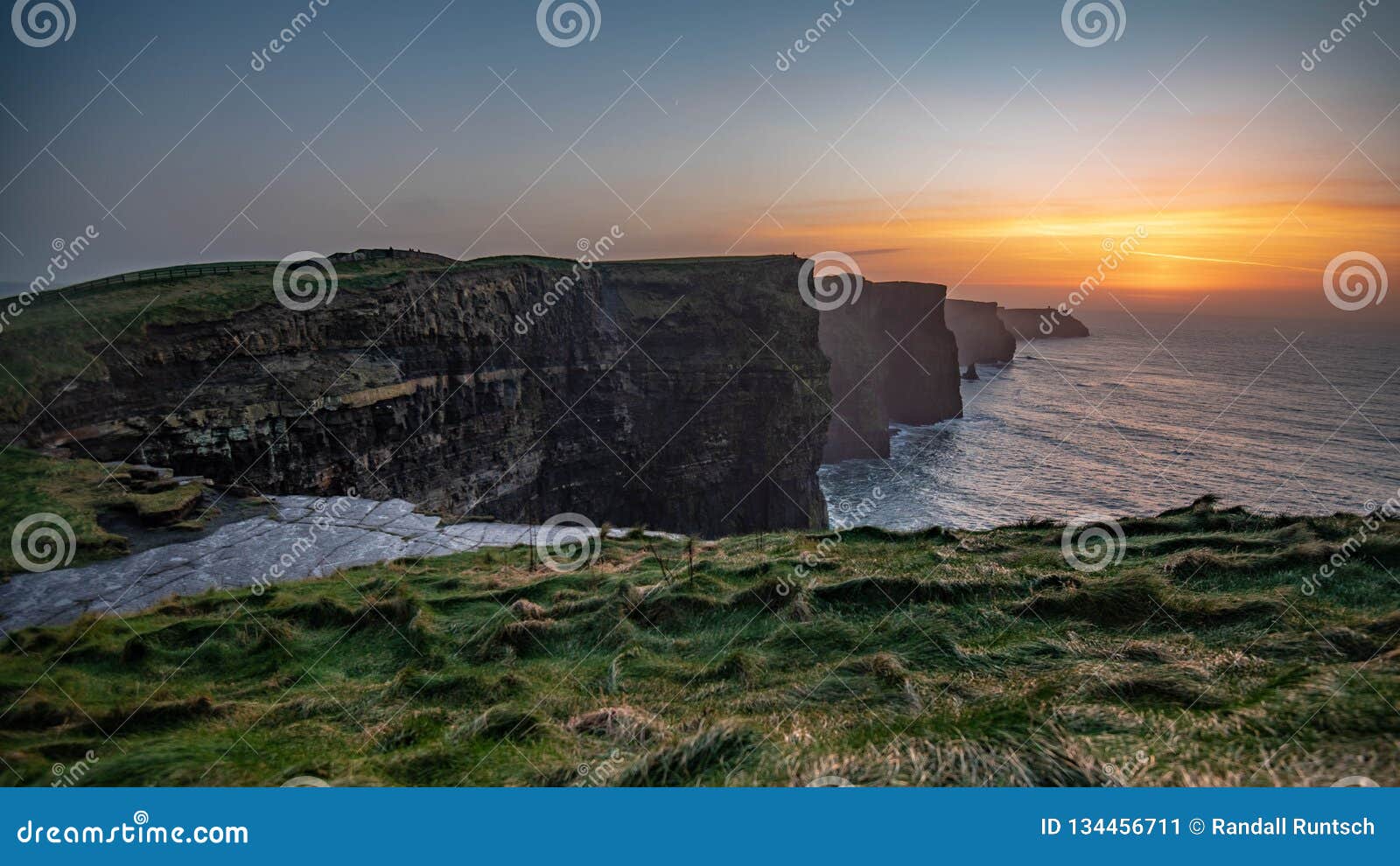 Sunset at Cliffs of Moher stock image. Image of rock - 134456711