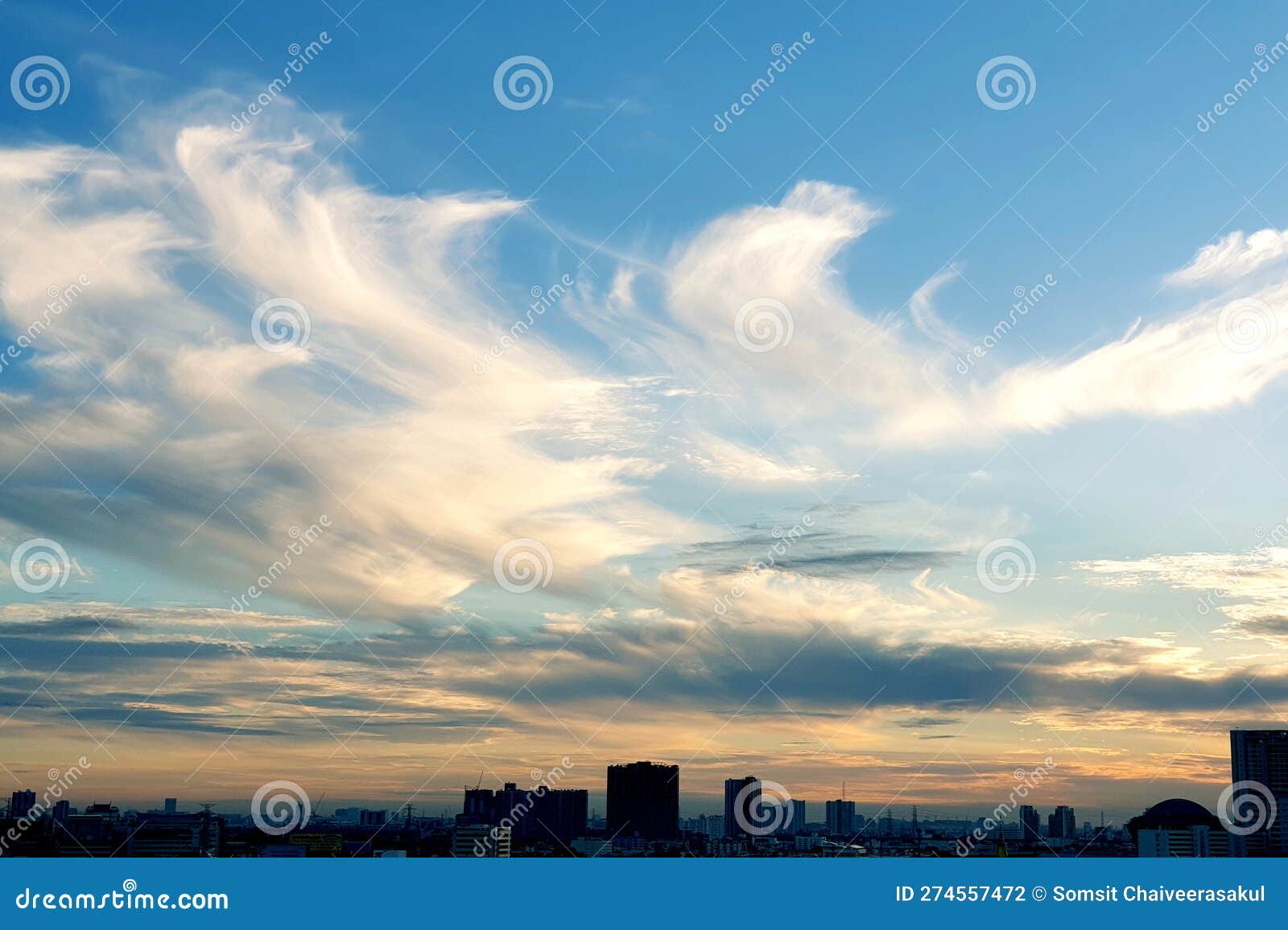 Sunset with Clouds in the Blue Sky Background Stock Photo - Image of ...