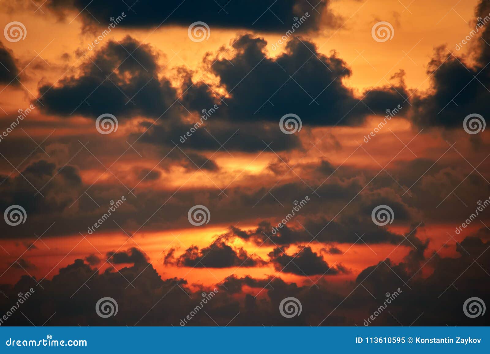 Sunset Clouds. Dramatic Sunset in Orange Sunlight. Flaming Sunset with ...