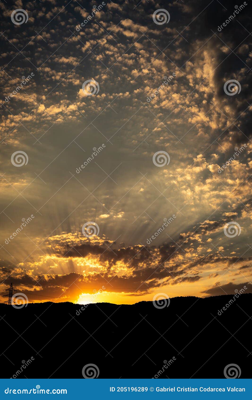 Sunset on a Cloudy Day with Sun Rays Stock Image - Image of nature ...