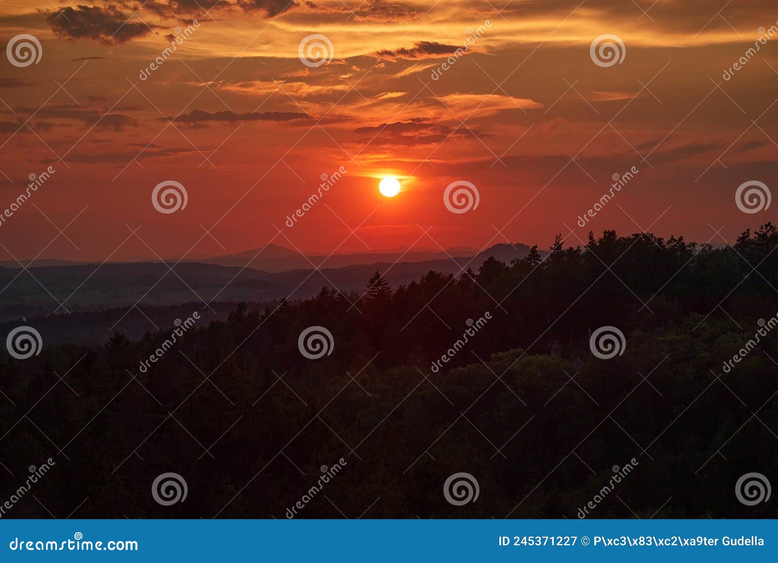 Sunset through Cloudy Red Sky Stock Image - Image of weather, dark ...