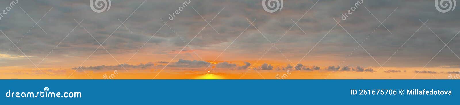 Sunset Cloudy Sky 360 Panorama. Cloudscape Nature Background Stock ...