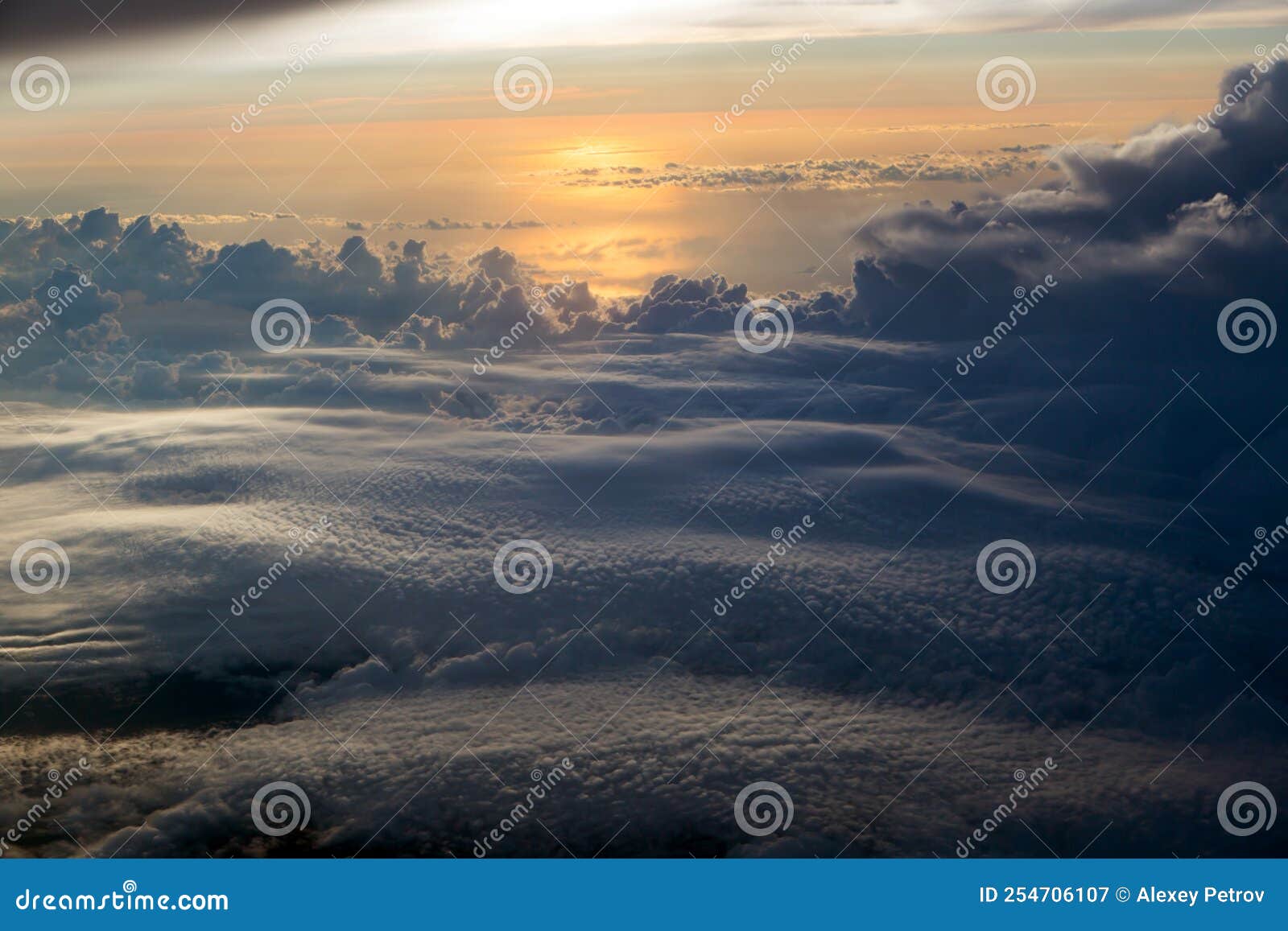 Sunset Cloudy Sky View from Airplane Window Stock Image - Image of ...