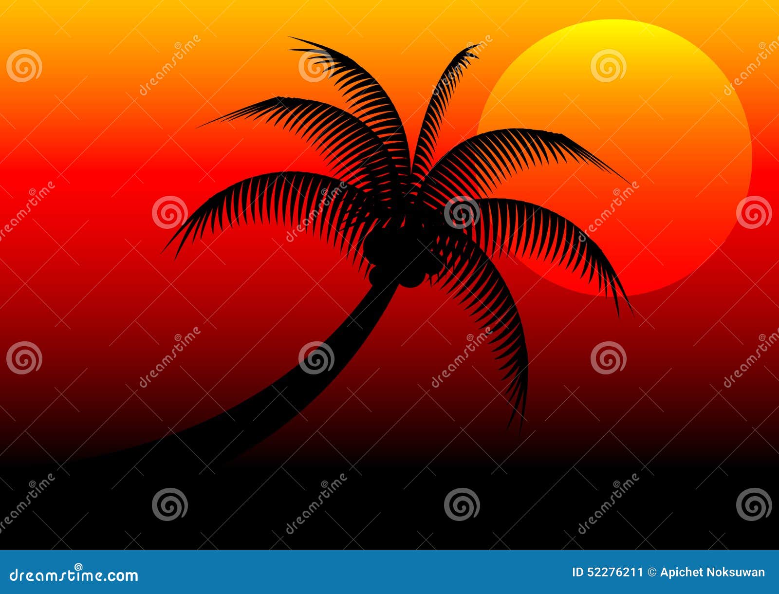 Sunset and coconut tree stock vector. Illustration of summer - 52276211