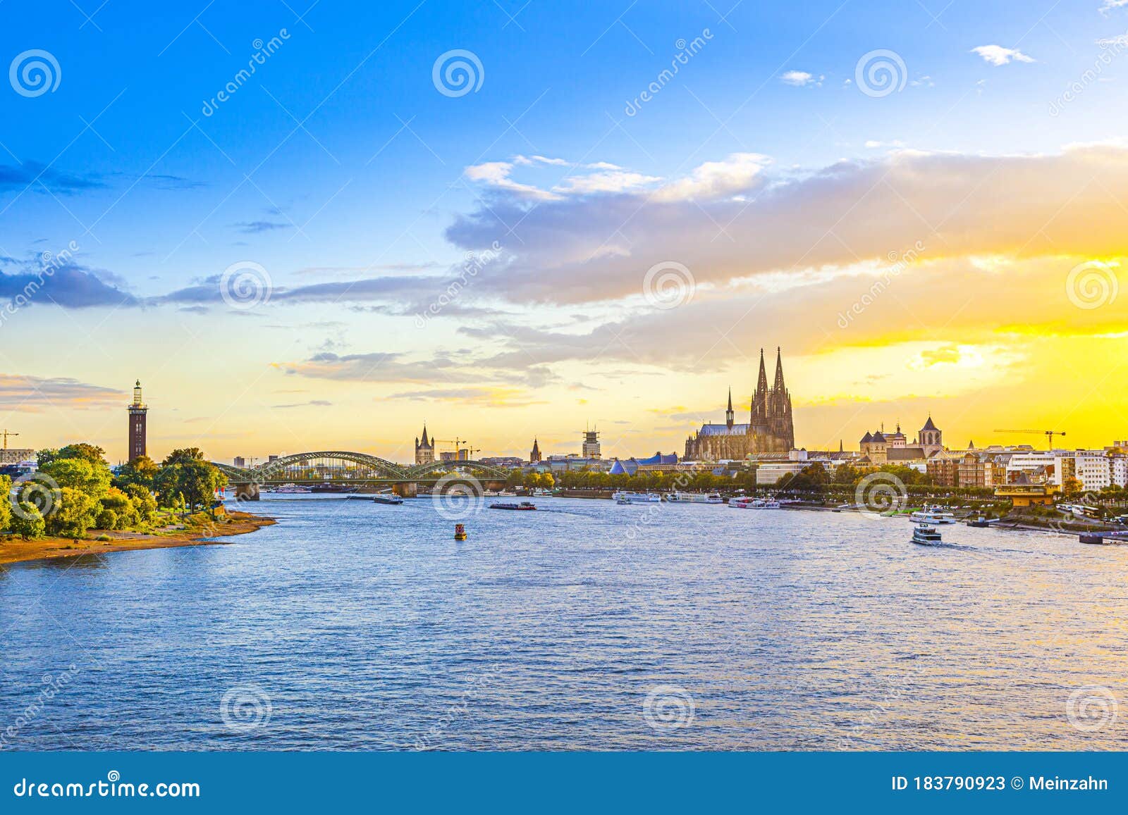 Sunset in Cologne with Dome and River Rhine Stock Image - Image of ...