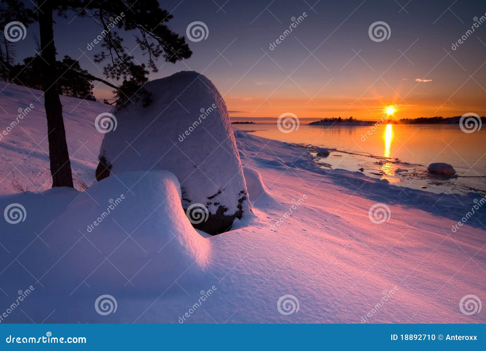 Sunset Colored Snowy Stones Stock Photo - Image of beautiful, blue ...