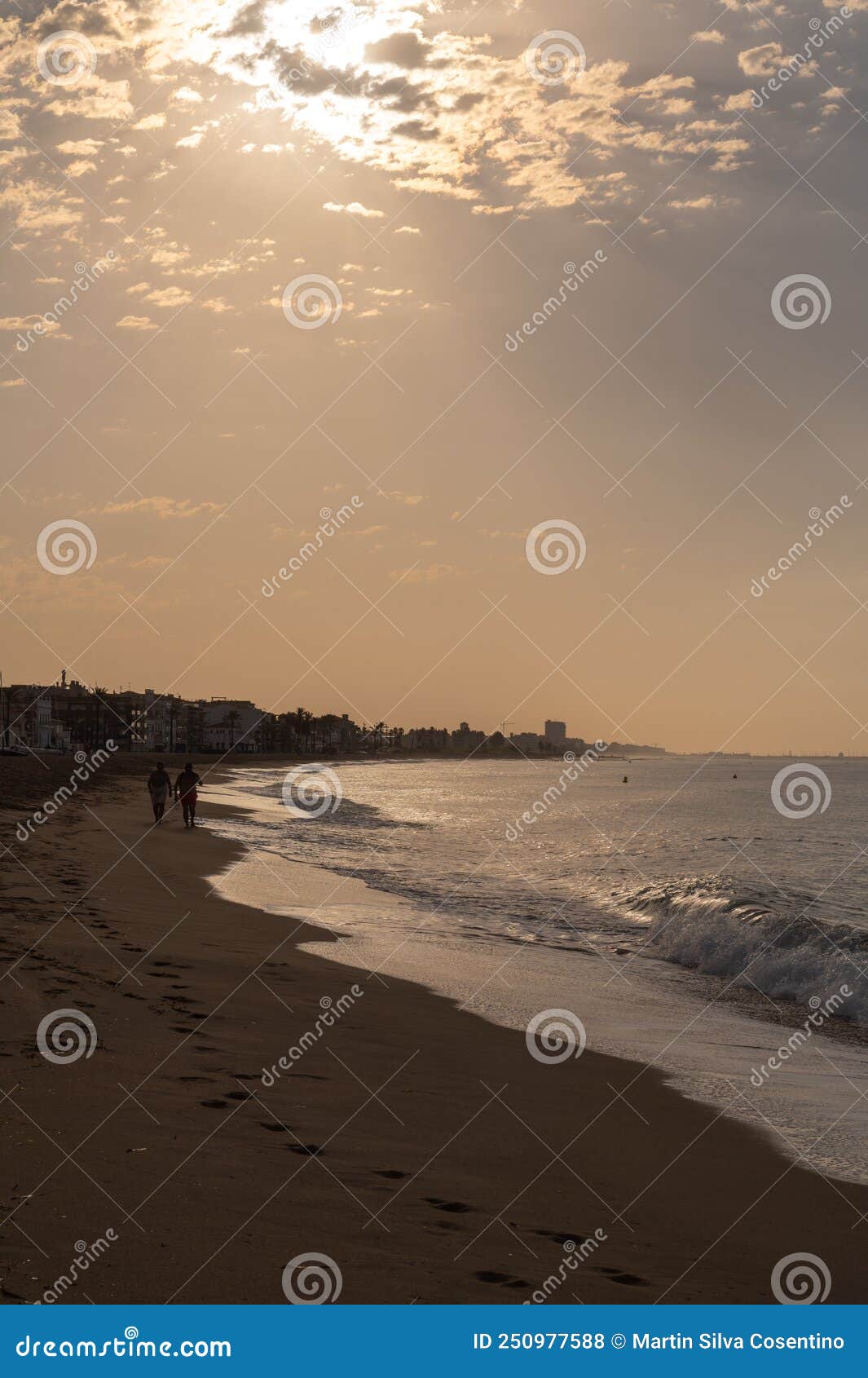 Sunset at Coma Ruga Beach in Tarragona, Spain Stock Photo - Image of ...