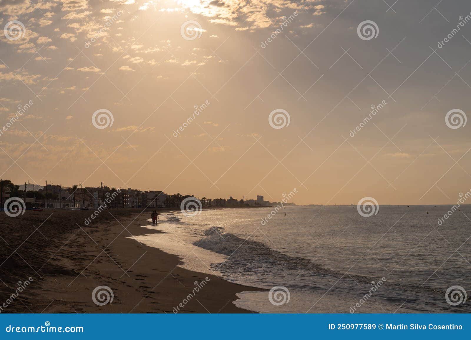 Sunset at Coma Ruga Beach in Tarragona, Spain Stock Image - Image of ...