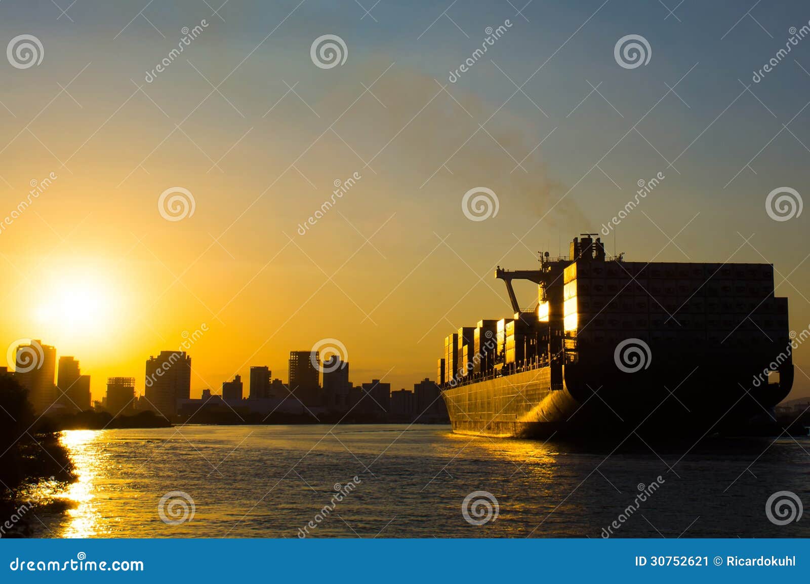 Sunset container ship stock image. Image of industry - 30752621