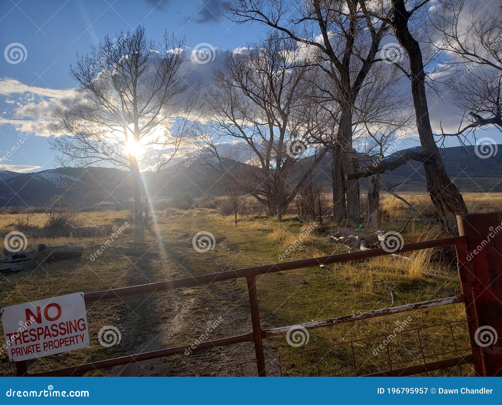 Sunset Country No Trespassing Stock Image - Image of evening, branch ...