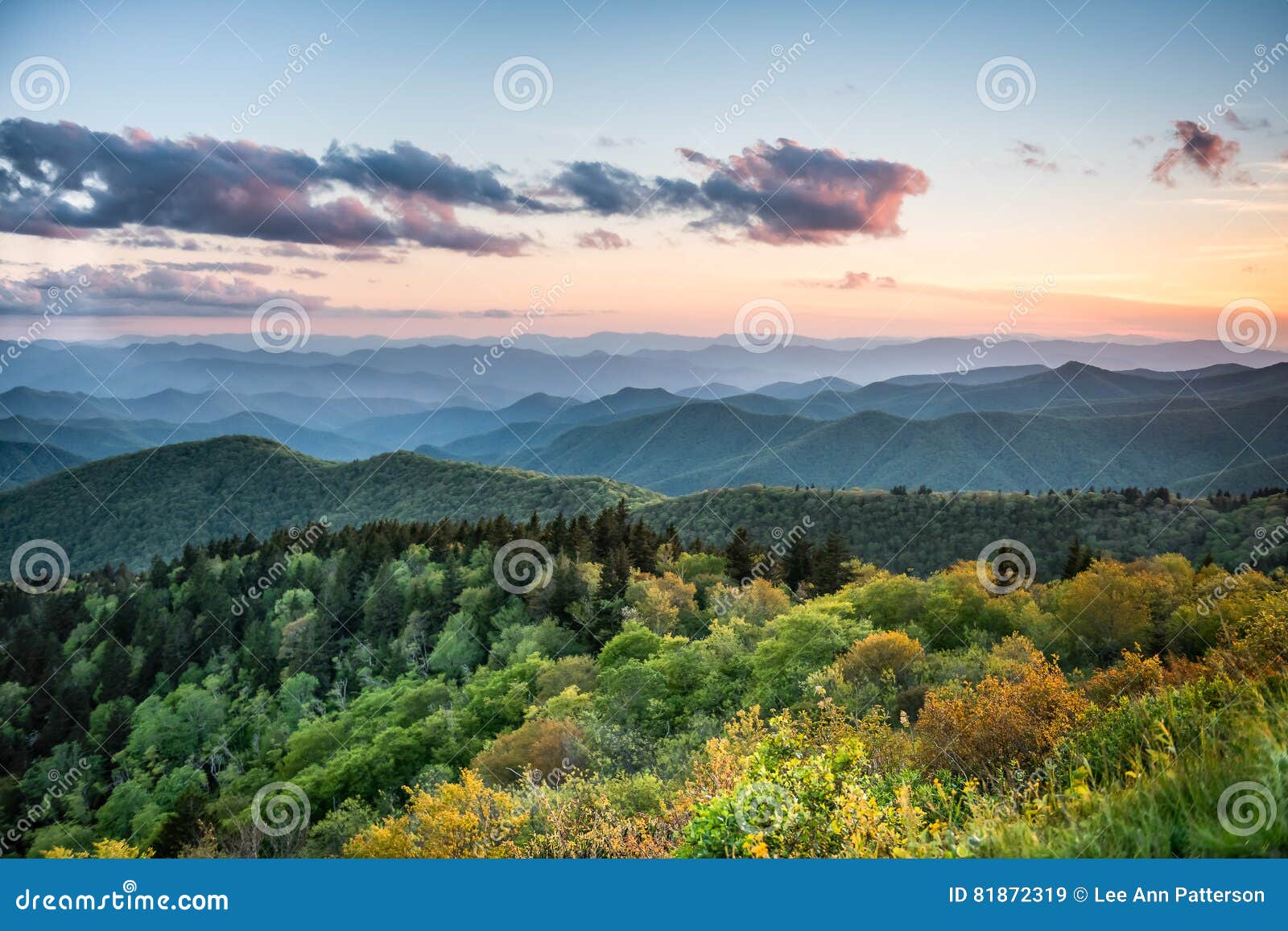 Sunset at Cowee Overlook on the Blue Ridge Parkway Stock Image - Image ...