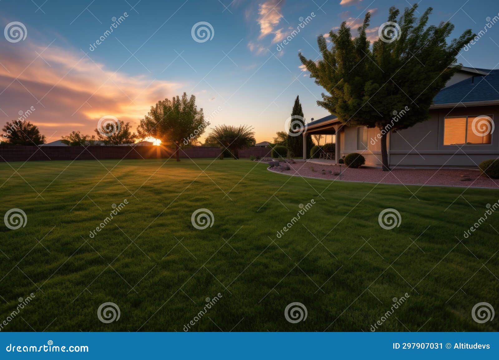 Sunset Creating Shadows on the Ranchs Front Yard Stock Image - Image of ...