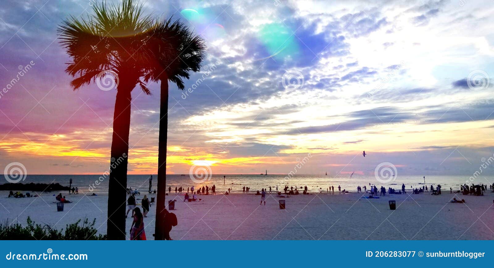 Sunset on Crowded Clearwater Beach, Florida Editorial Photography ...