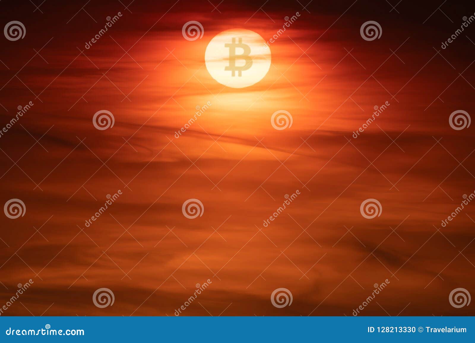 Sunset with Crypto Currency Bitcoin Symbol on the Sun. Falling C Stock ...
