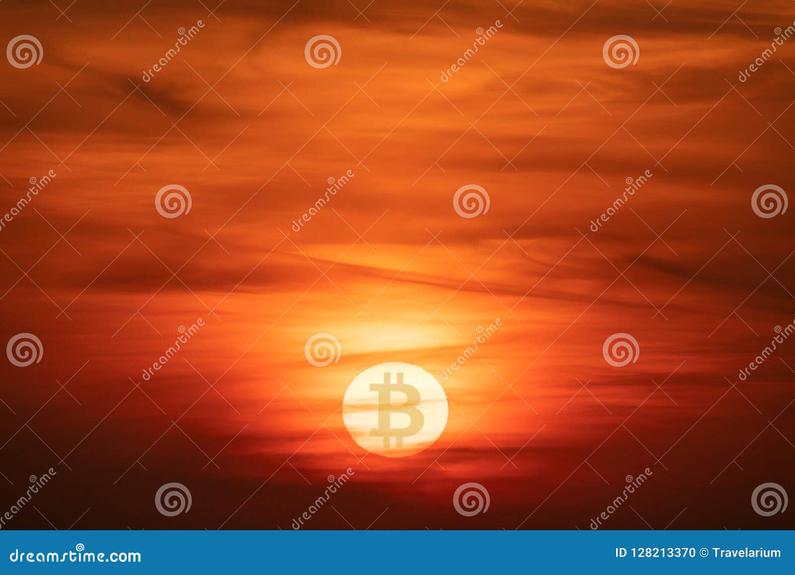Sunset with Crypto Currency Bitcoin Symbol on the Sun. Falling C Stock ...