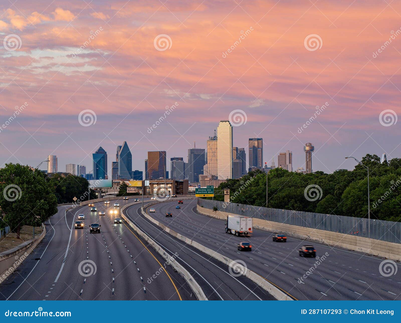 Sunset Dallas Skyline with Highway Stock Image - Image of texas ...