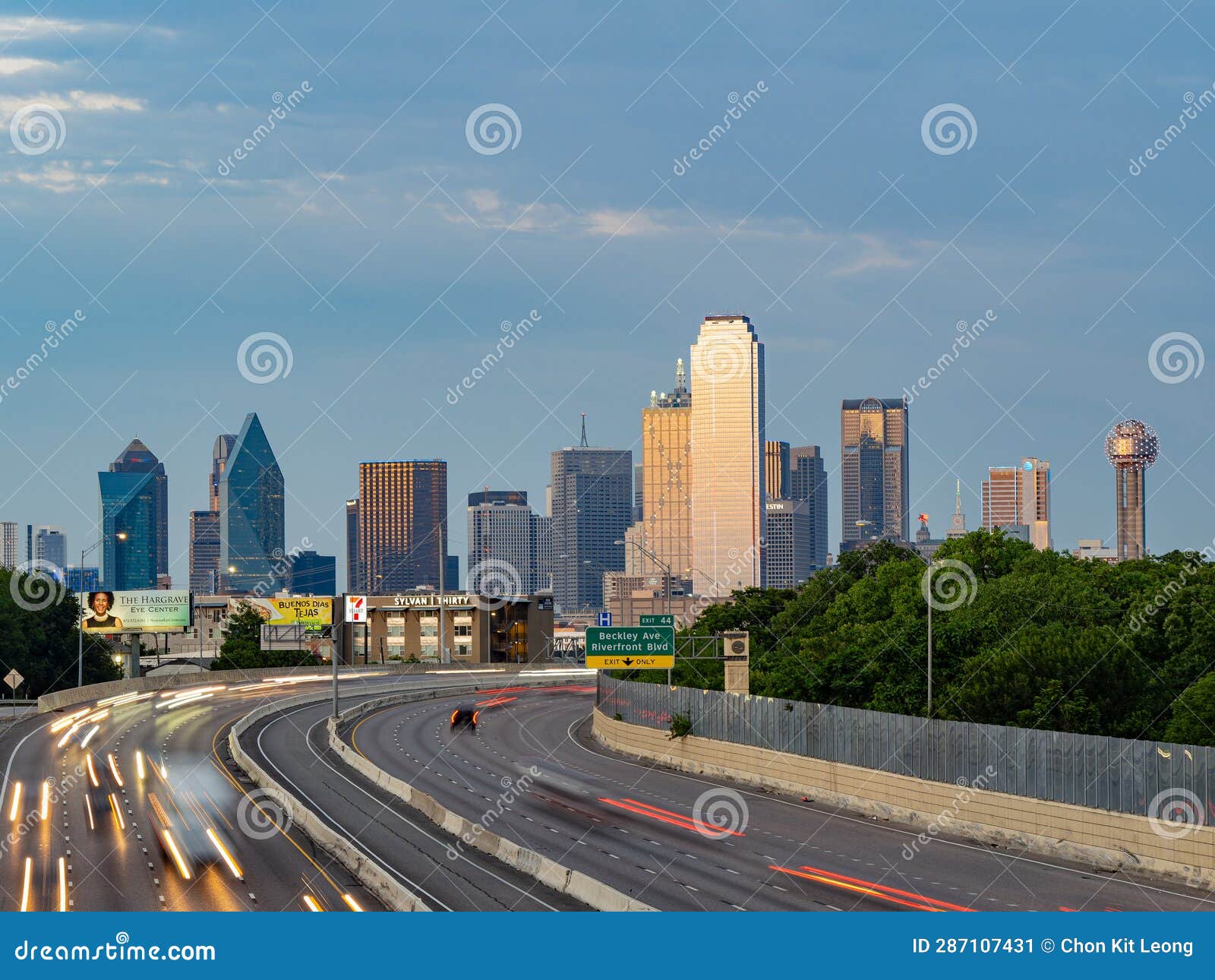 Sunset Dallas Skyline with Highway Editorial Photo - Image of building ...