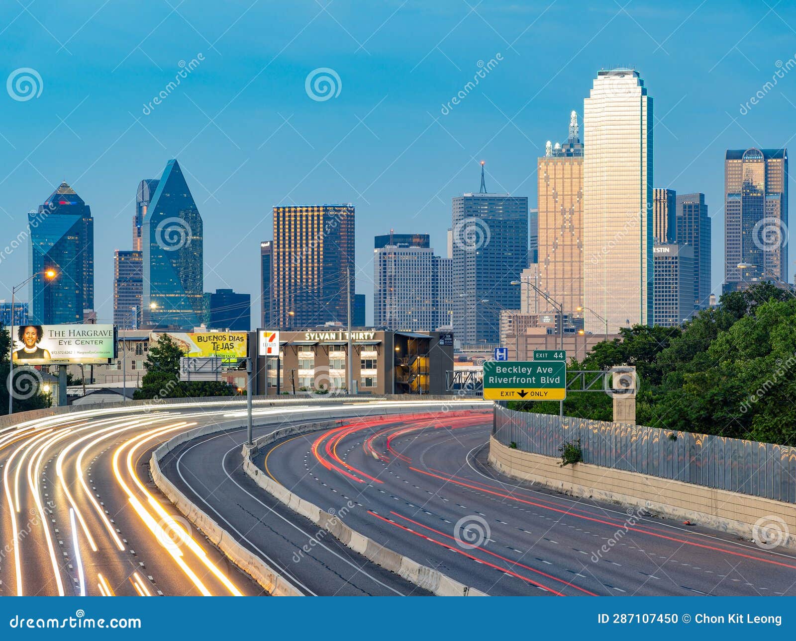 Sunset Dallas Skyline with Highway Editorial Image - Image of urban ...