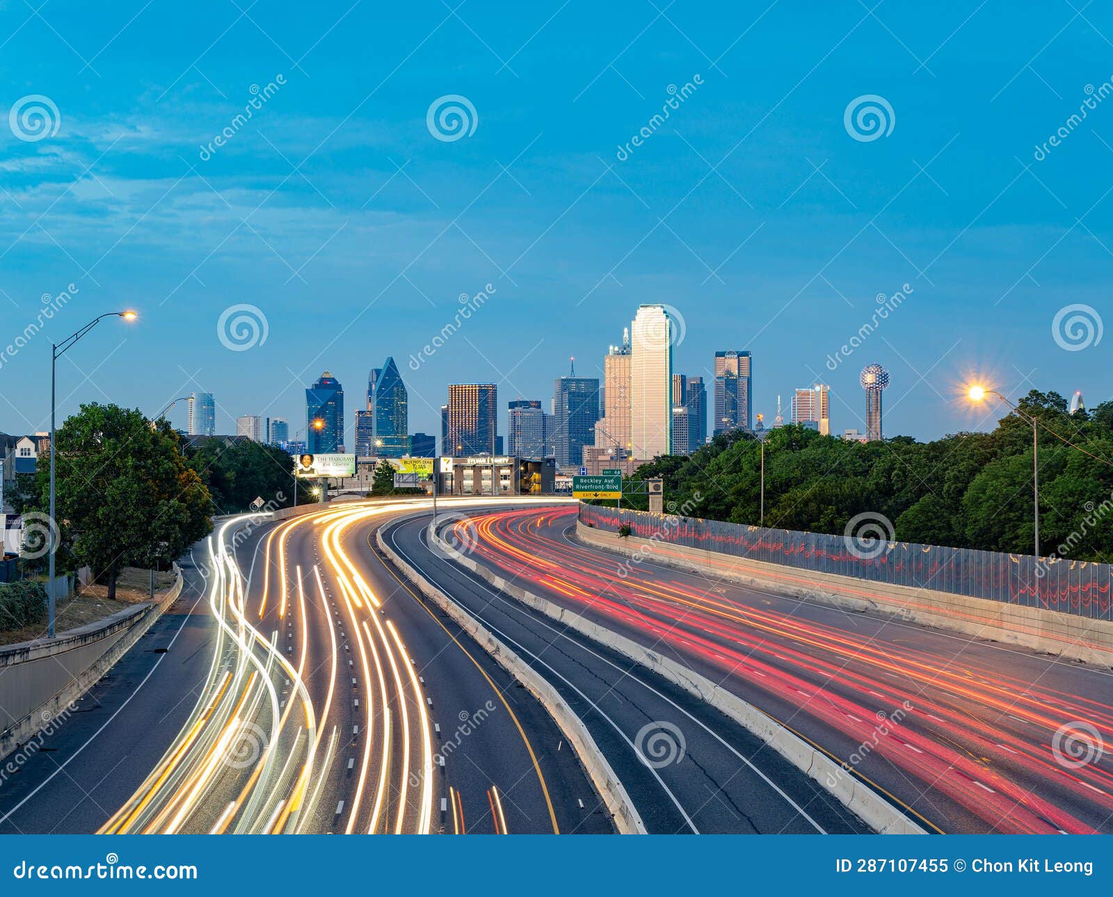 Sunset Dallas Skyline with Highway Editorial Image - Image of vehicle ...