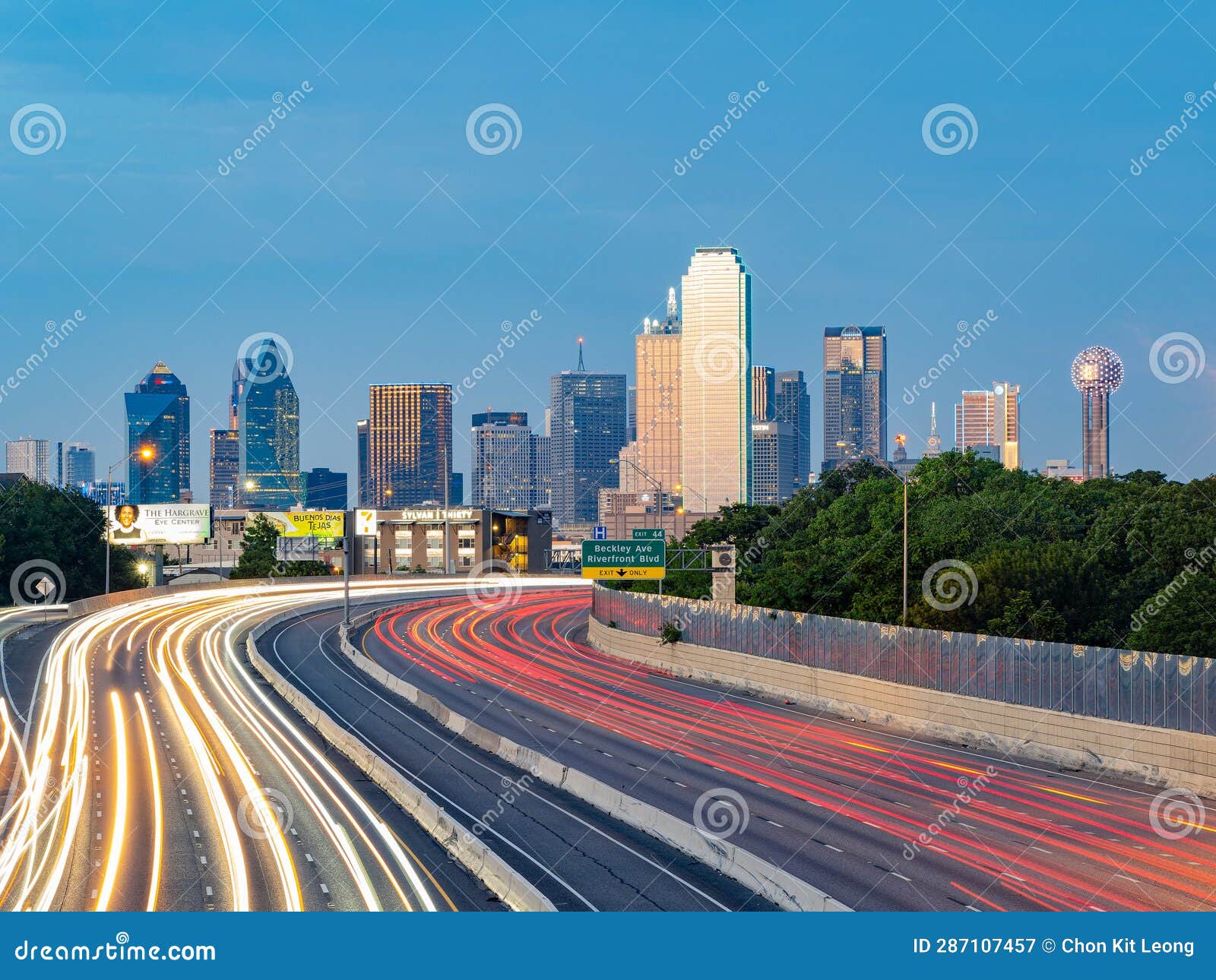 Sunset Dallas Skyline with Highway Editorial Photography - Image of ...