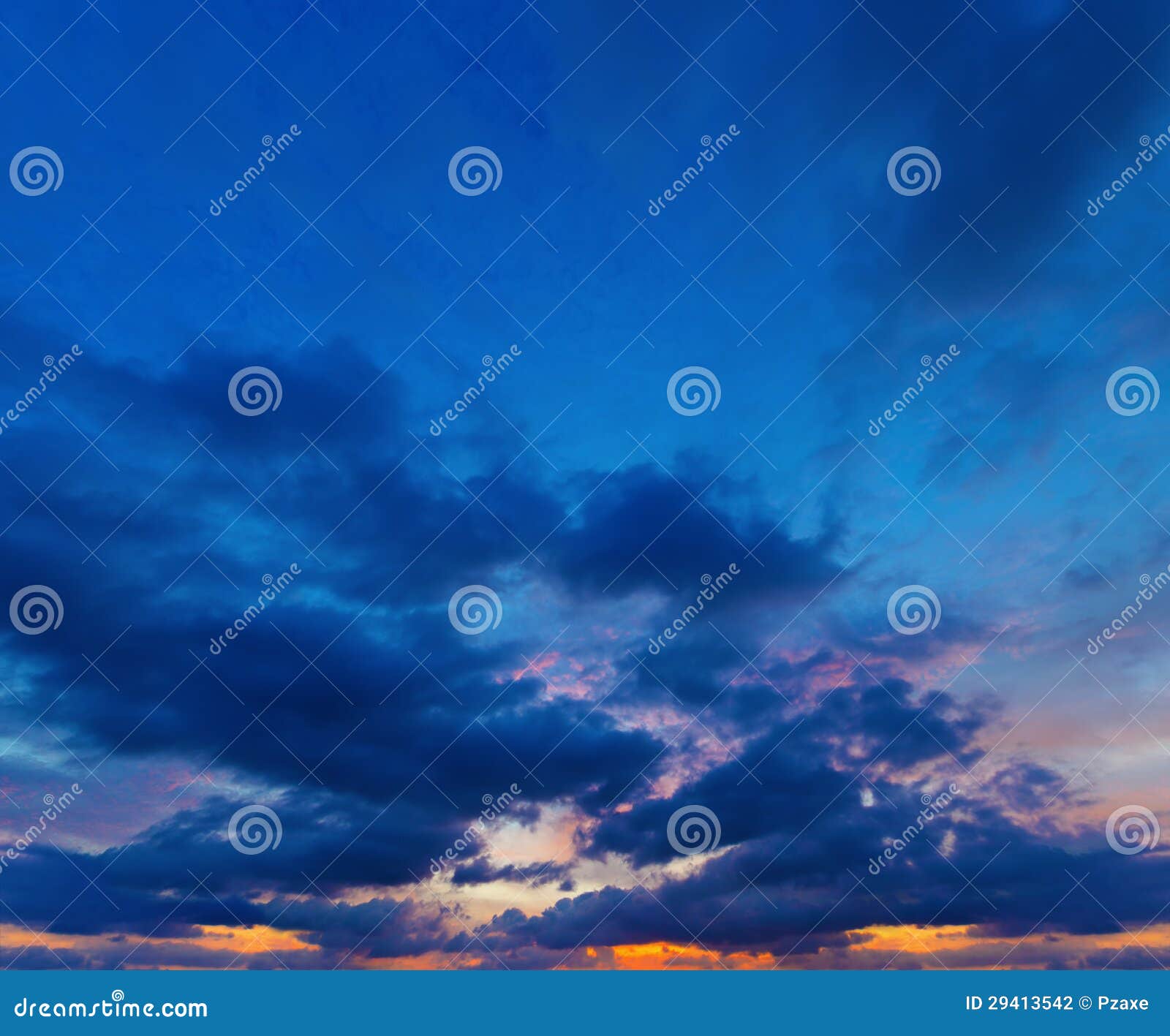 Sunset on Deep Blue Sky. Panorama from Several Photos. Stock Photo ...