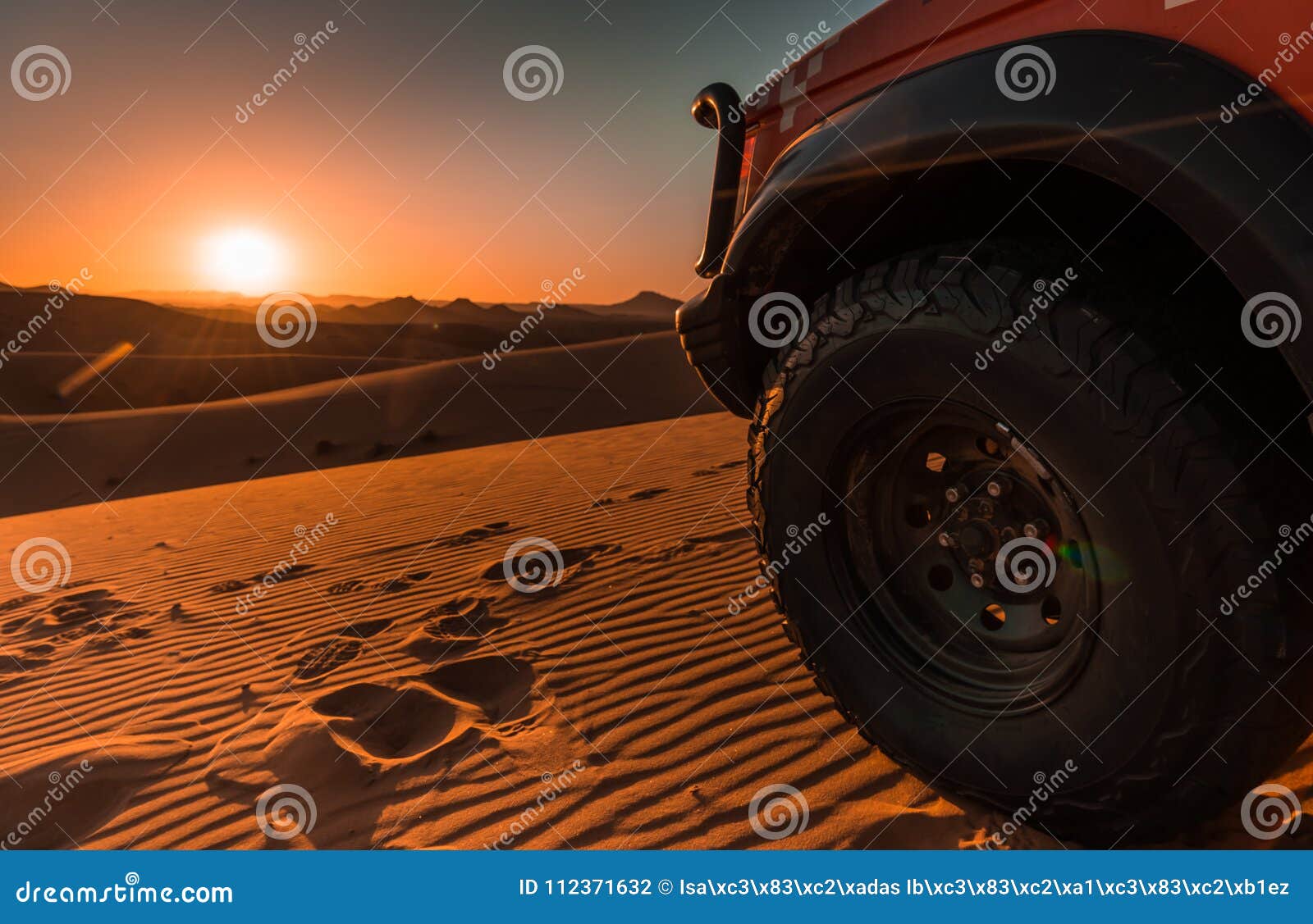 4x4 Vehicle, Desert and Sunset Stock Photo - Image of driving, action ...