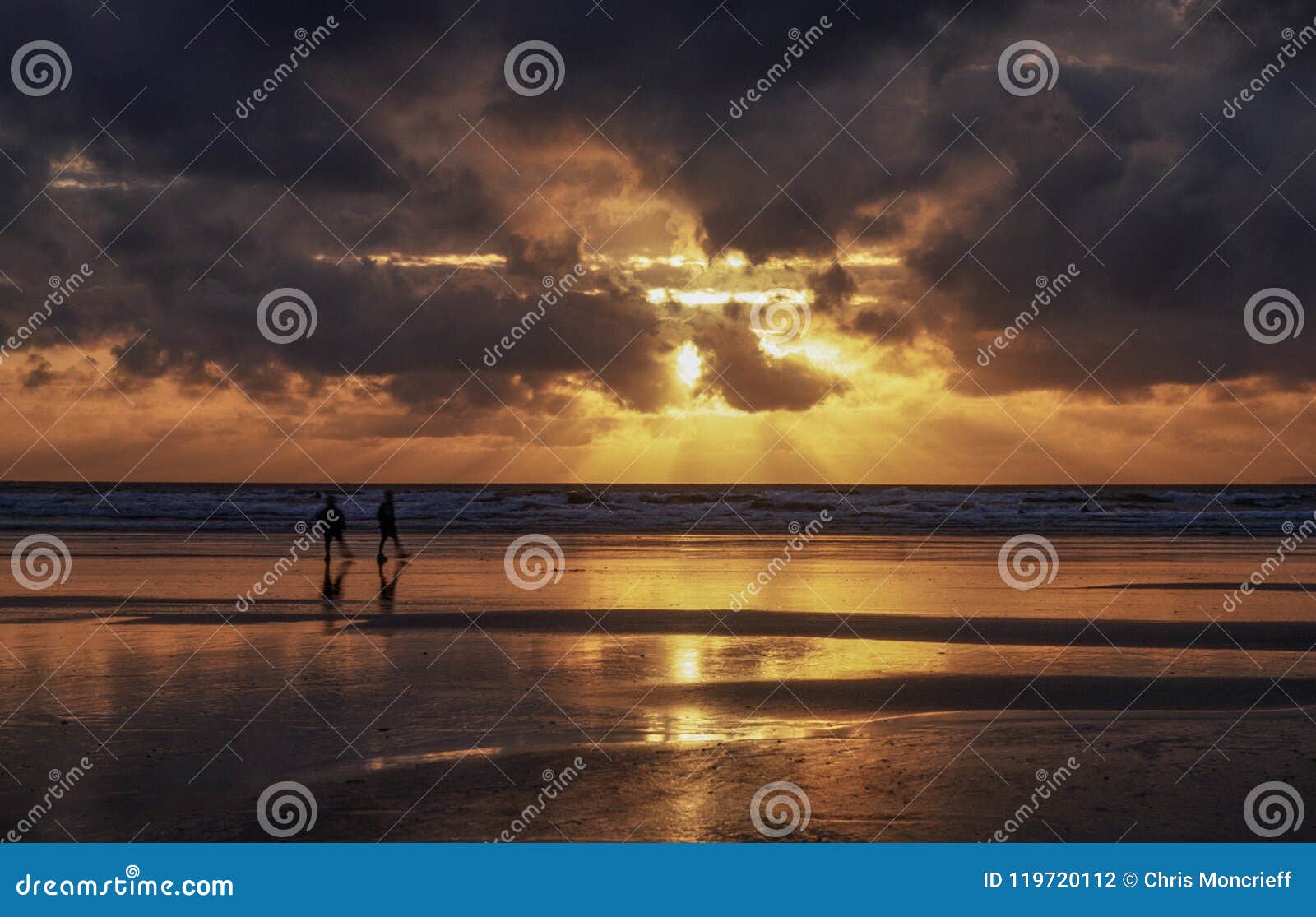 Sunset on a Devon Beach stock photo. Image of golden - 119720112