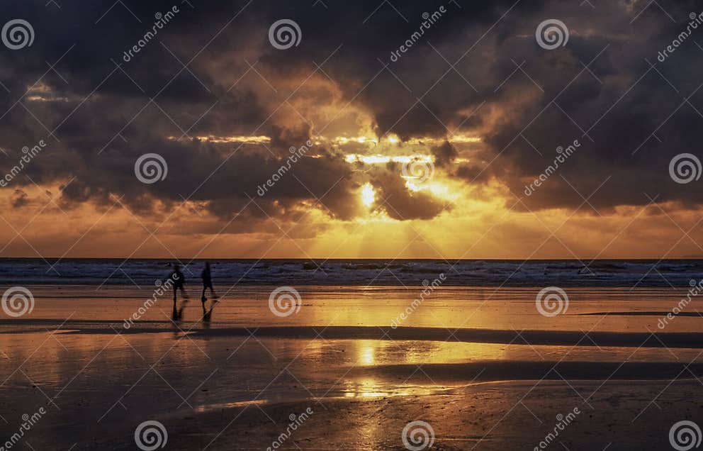 Sunset on a Devon Beach stock photo. Image of golden - 119720112