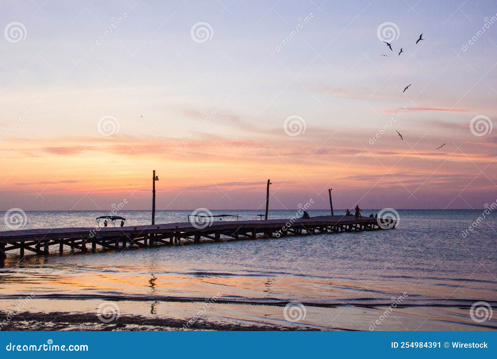 Sunset at Dock in Holbox Island Stock Image - Image of outdoor ...