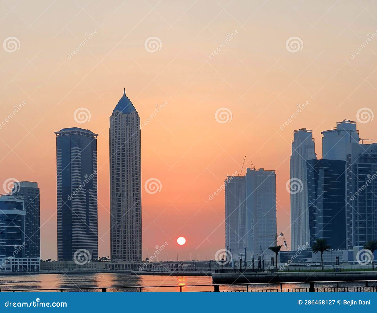 Sunset Downtown Dubai Channel View Stock Image - Image of view ...