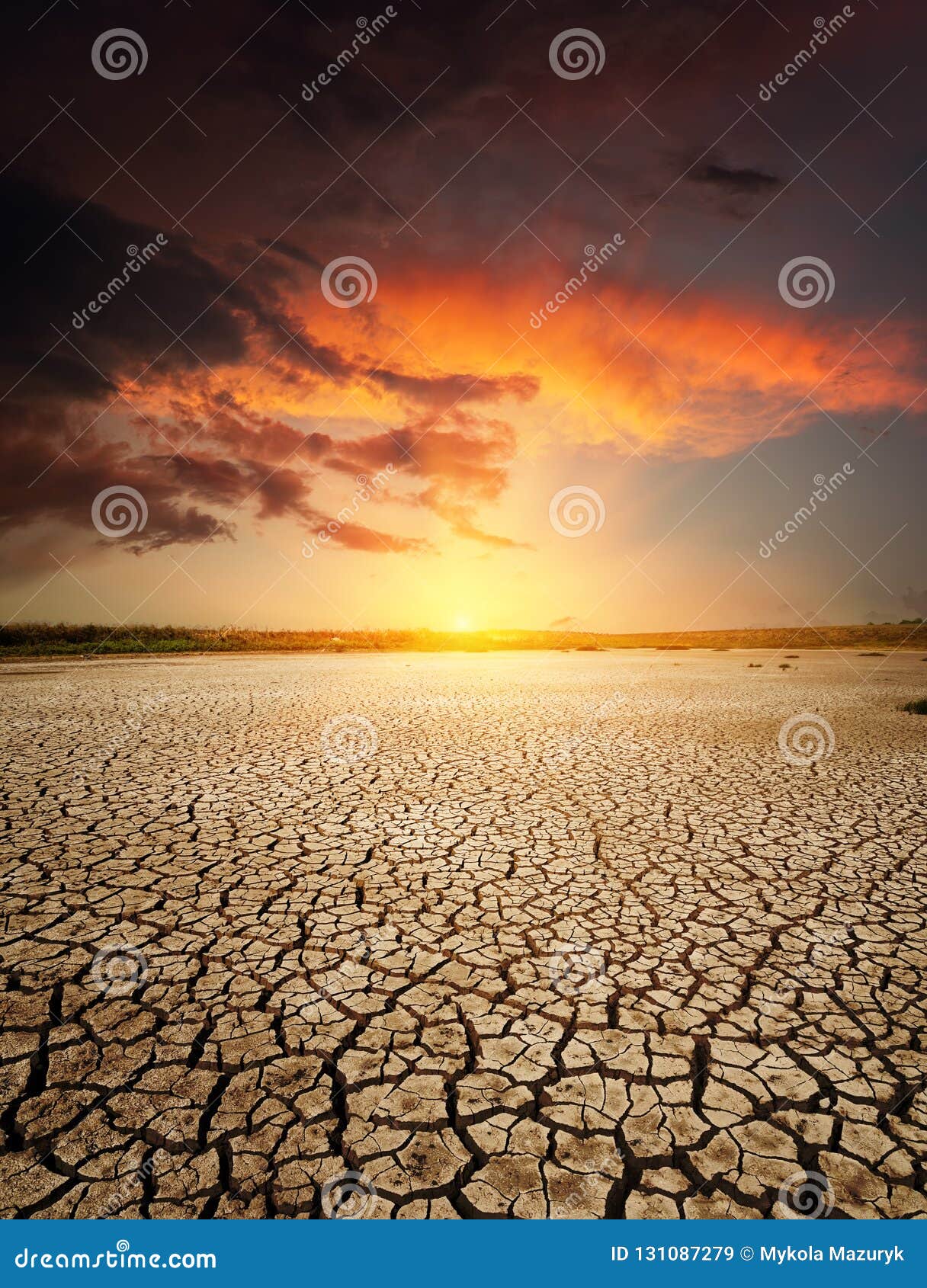 Sunset in Dramatic Clouds Over Drought Earth Stock Image - Image of ...