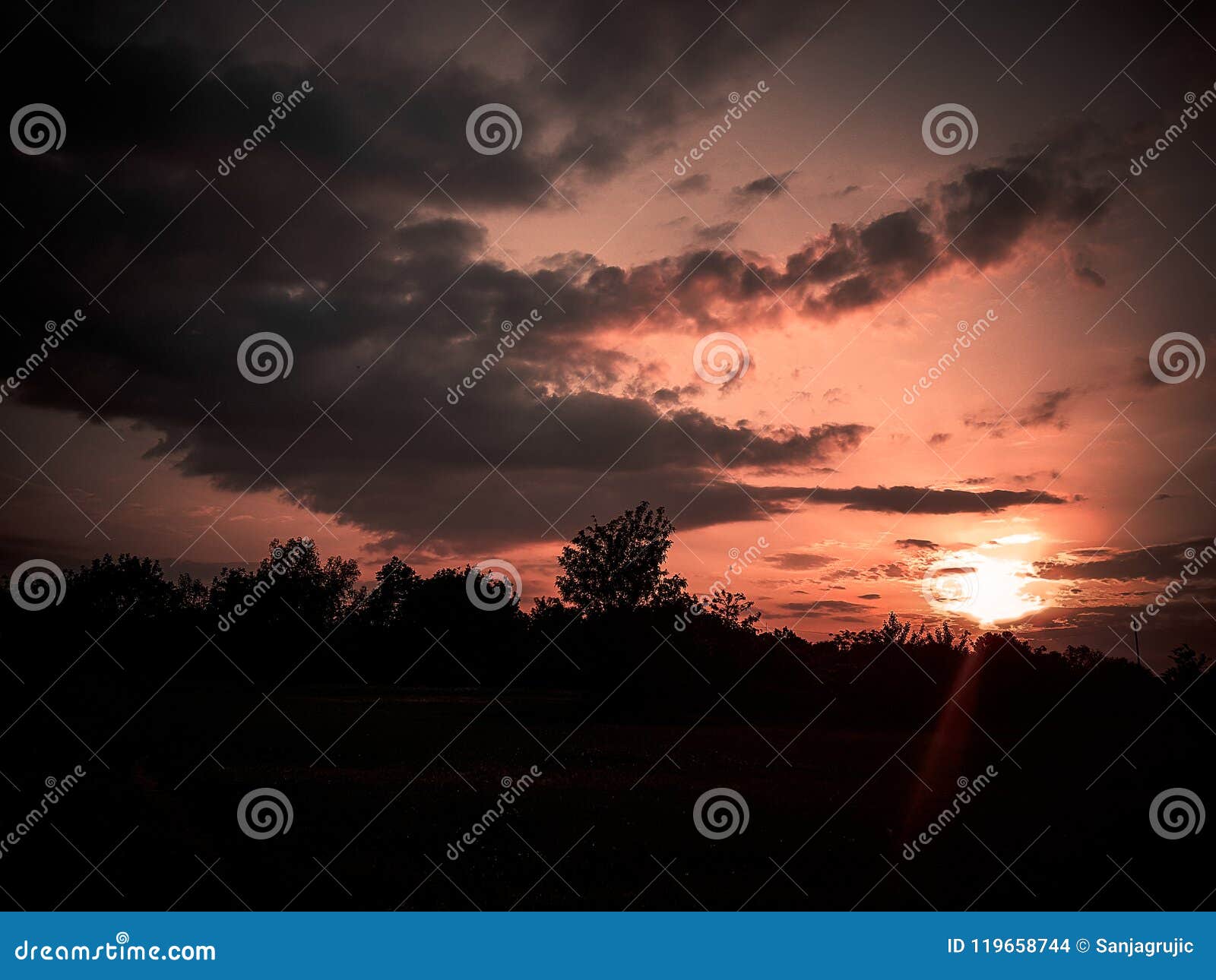 Sunset Dramatic Sky and Landscape Stock Photo - Image of land ...