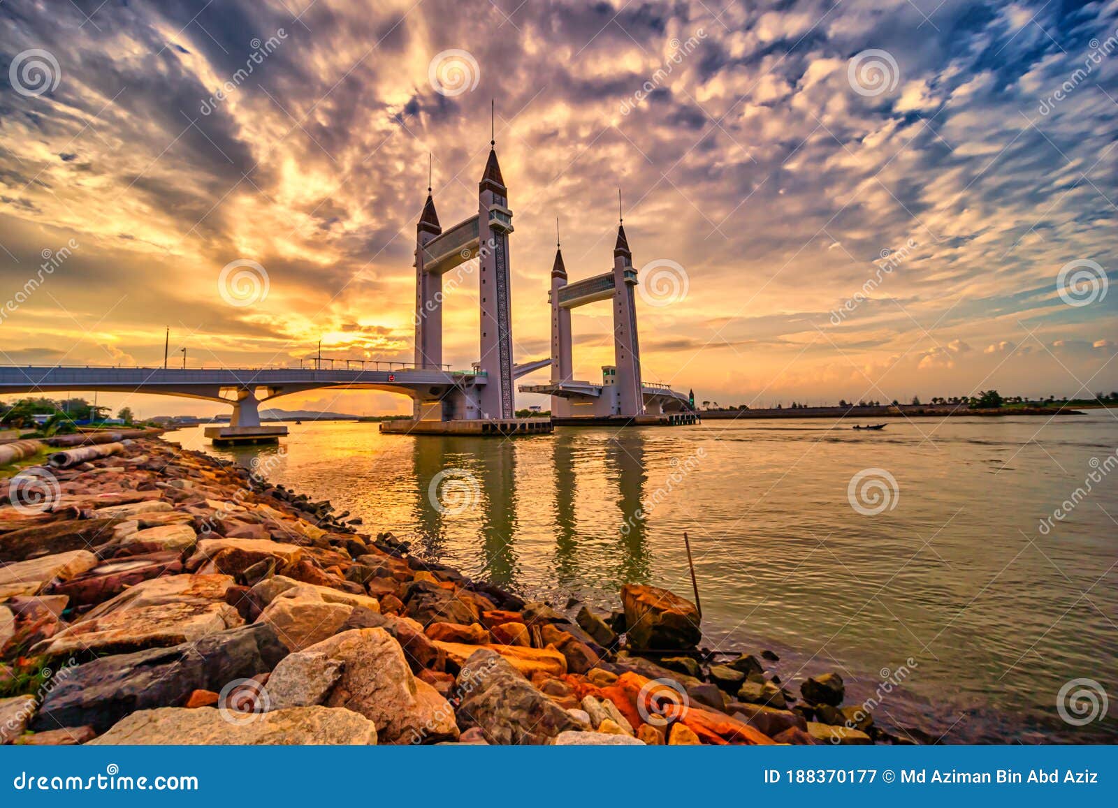 Sunset at a Drawbridge with Heave Clouds Stock Image - Image of city ...