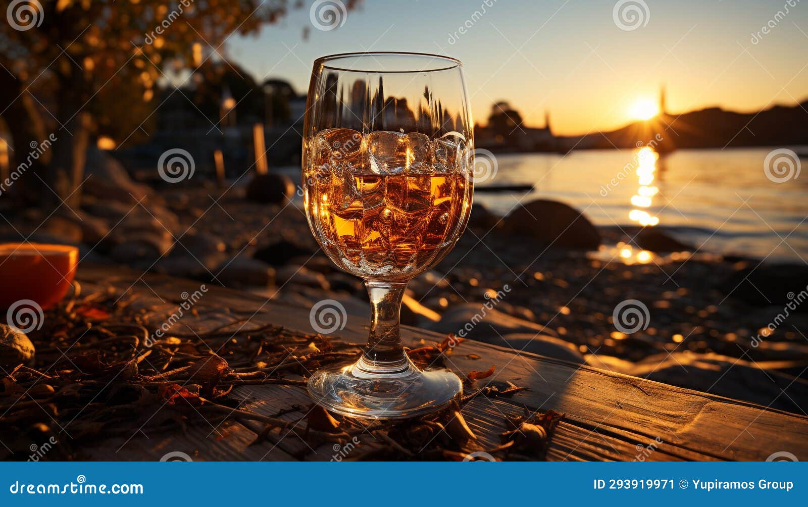 Sunset Drink Outdoors, Alcohol on Table, Wine in Nature Dusk Generated ...