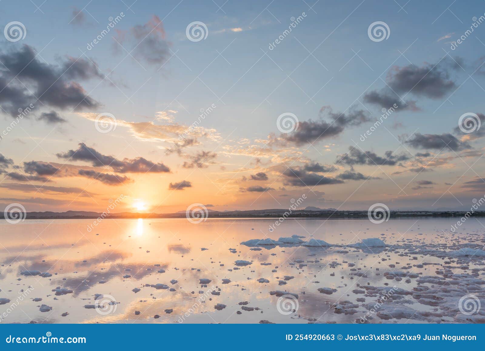 Sunset in the almost Dry Salt Flat of Torrevieja Stock Image - Image of ...