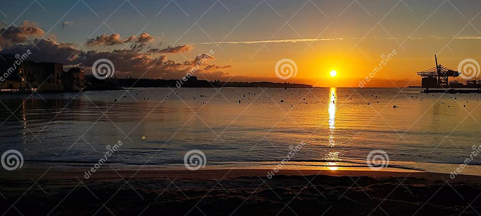 Sunset Dusk Glow Birzebbugia Stock Photo - Image of wave, dusk: 269116850