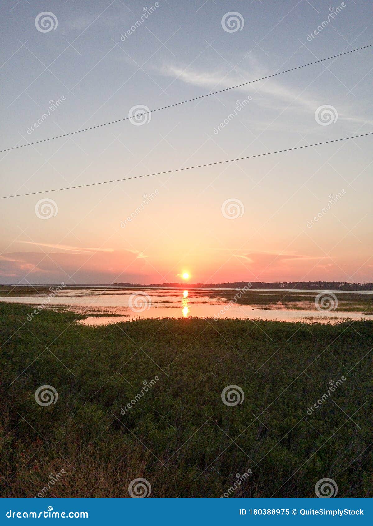 Sunset dusk over marsh stock image. Image of outdoors - 180388975