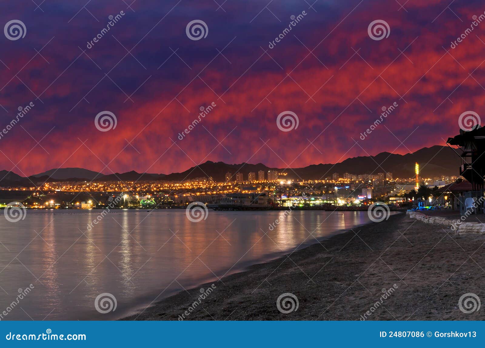 Sunset in Eilat, Israel stock photo. Image of water, city - 24807086