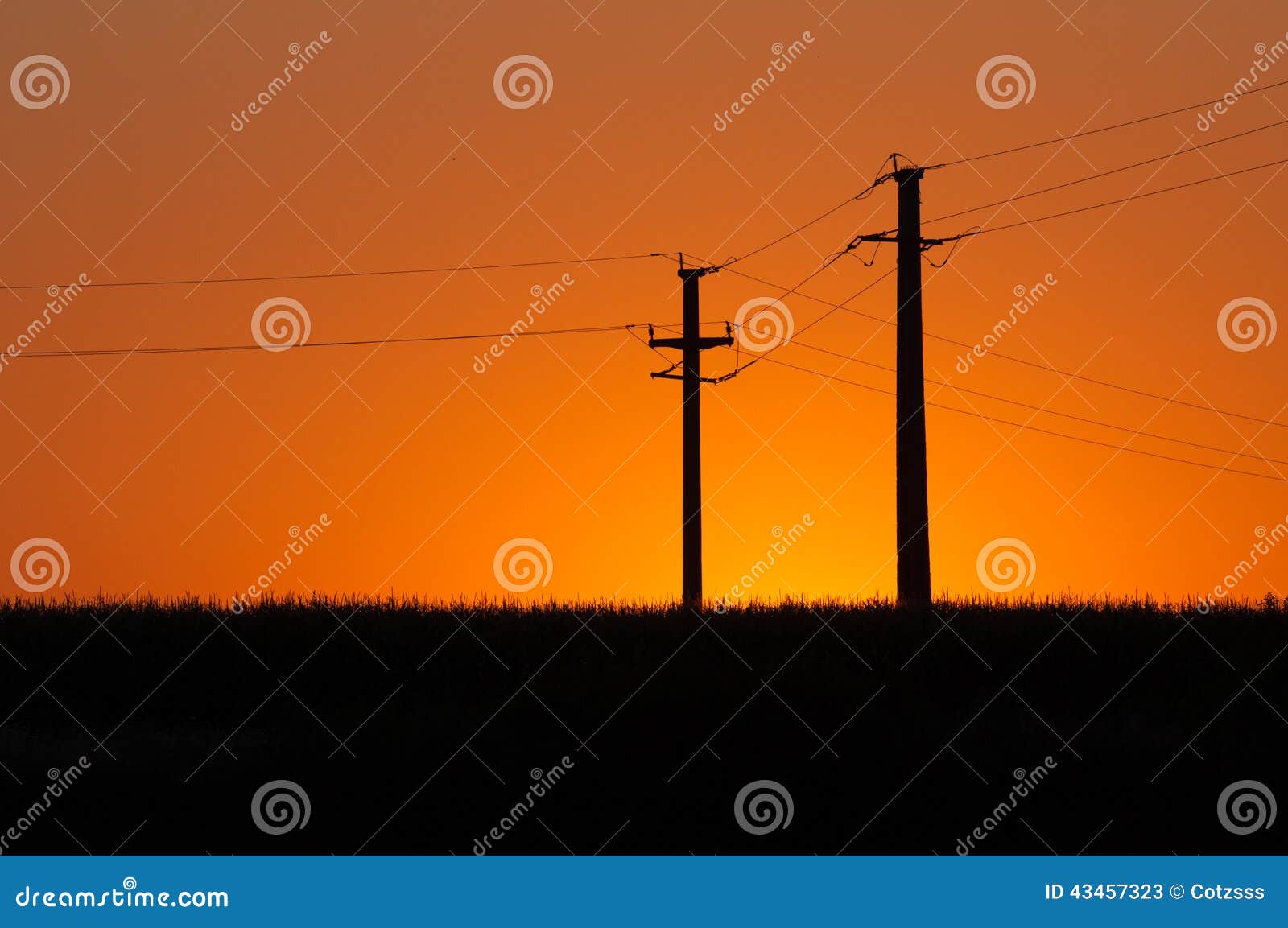Sunset and electric pylons stock image. Image of pylon - 43457323