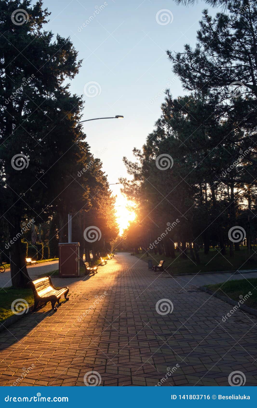 Sunset at empty alley stock photo. Image of evening - 141803716