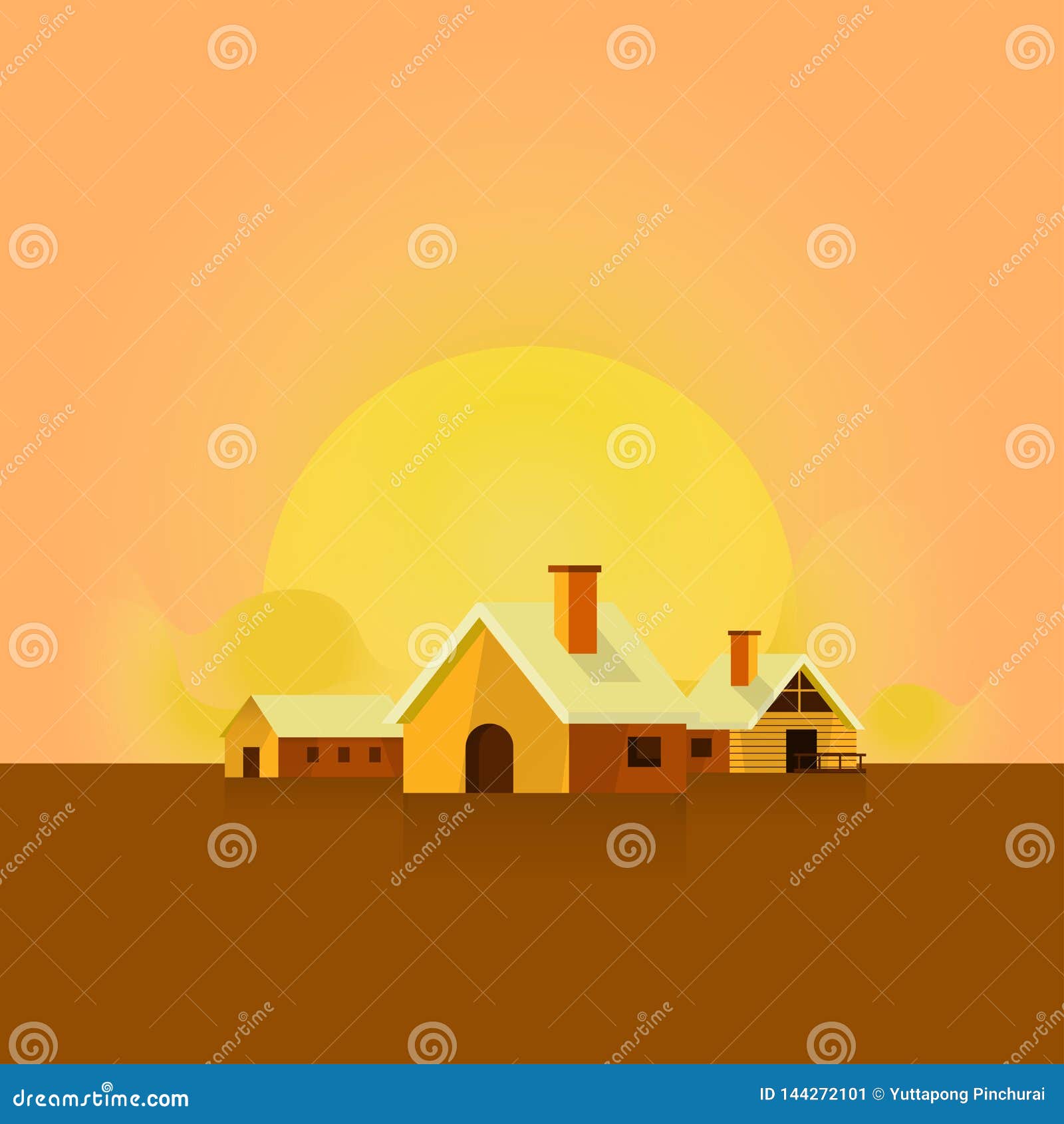 Houses and Landscape. Home Nature Atmosphere. Tree. Sun Stock Vector ...