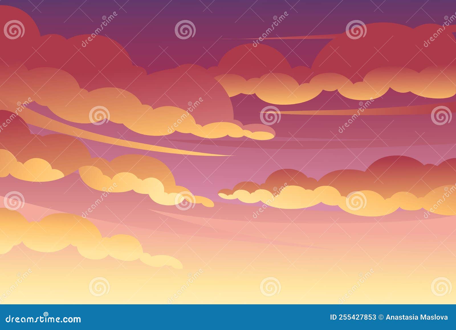 Sunset Evening Sky with Clouds Background Vector Wide Horizontal ...