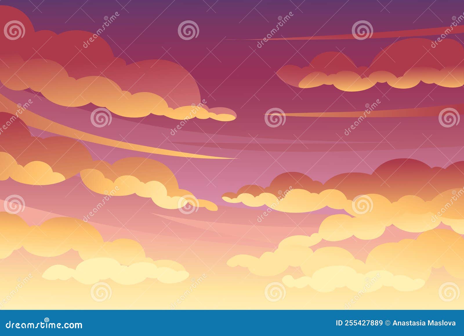 Sunset Evening Sky with Clouds Background Vector Wide Horizontal ...