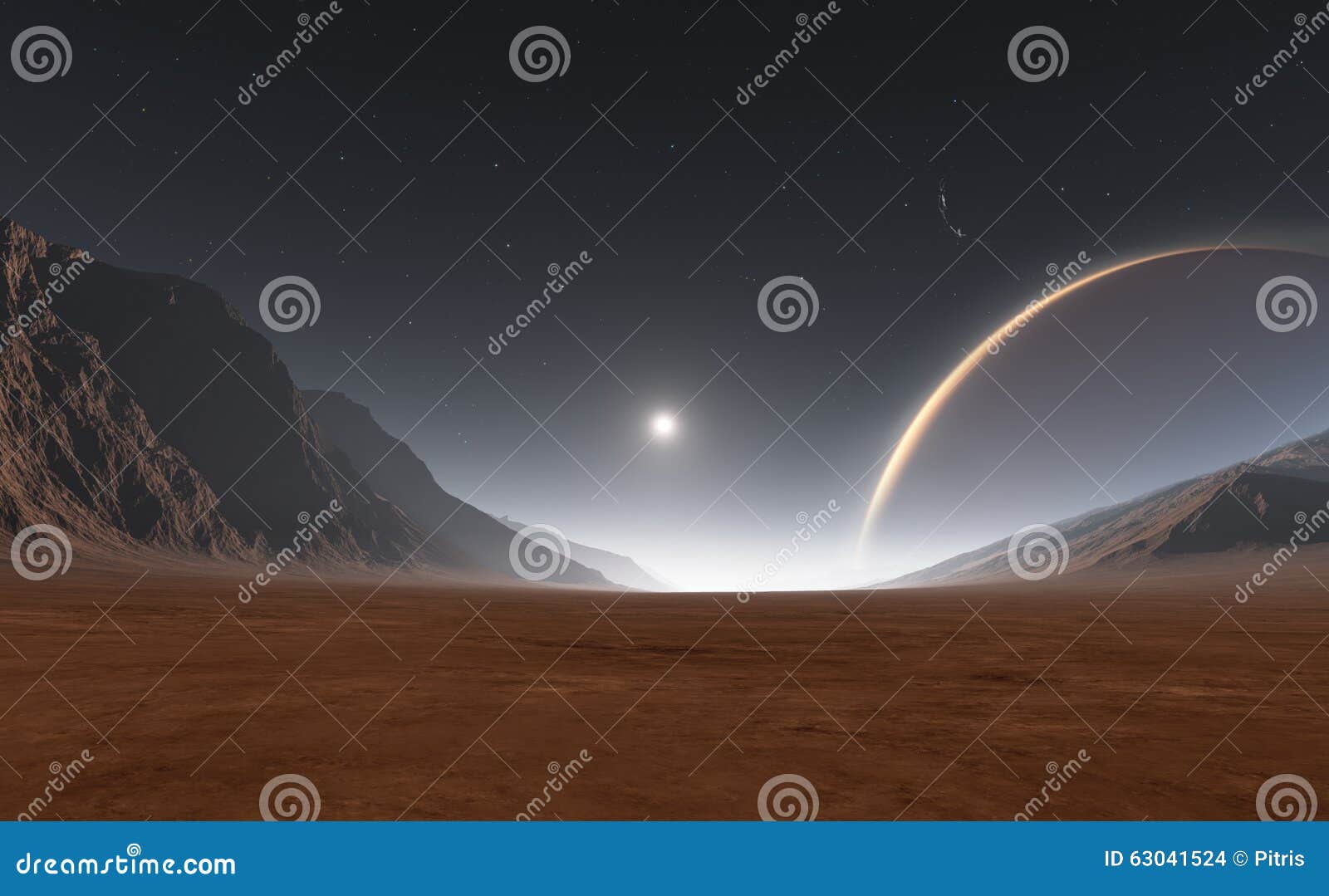 Sunset on Exoplanet, Extrasolar Planet. Stock Illustration ...