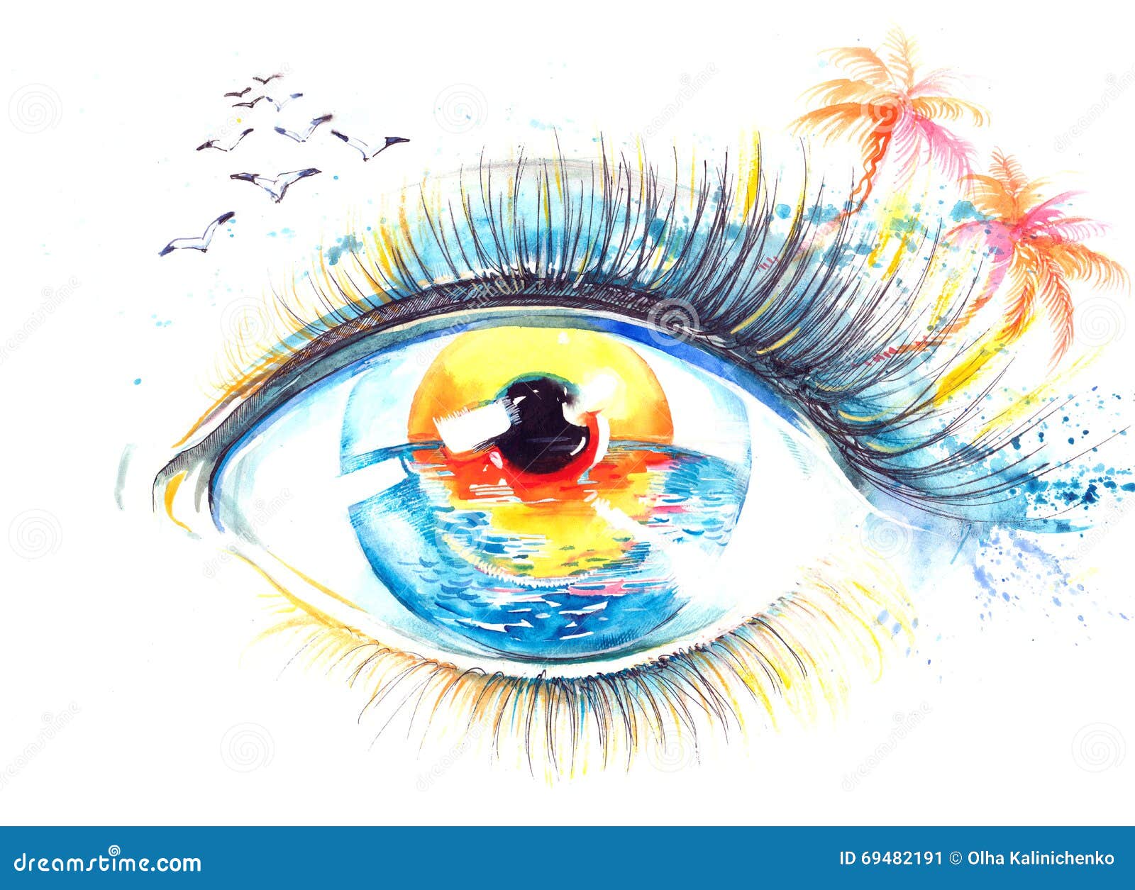 Sunset in eye stock illustration. Illustration of islands - 69482191